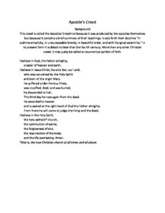 Apostle's Creed - Hope Community Church Of Lowell
