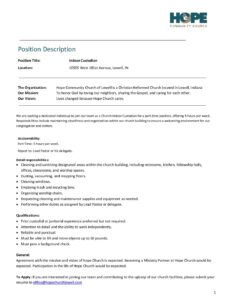 Indoor Custodian-Job Description - Hope Community Church Of Lowell